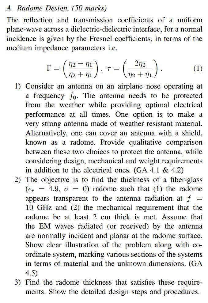 A. Radome Design, (50 marks) The reflection and | Chegg.com