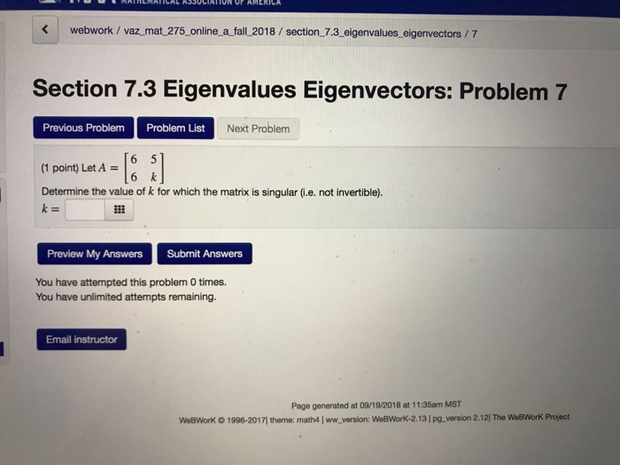 Solved webwork / vaz mat 275 online a fall 2018 section 7.3 | Chegg.com