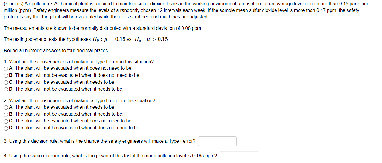 Solved (4 points) Air pollution - A chemical plant is | Chegg.com