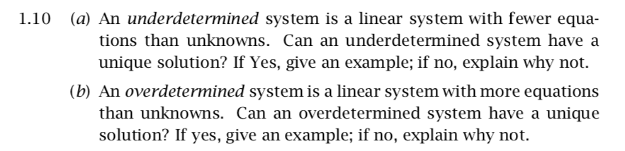 Solved 1.10 (a) An underdetermined system is a linear system | Chegg.com