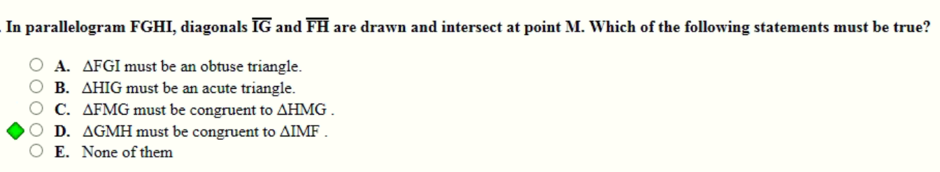 Solved In parallelogram FGHI, diagonals IG and FH are drawn | Chegg.com