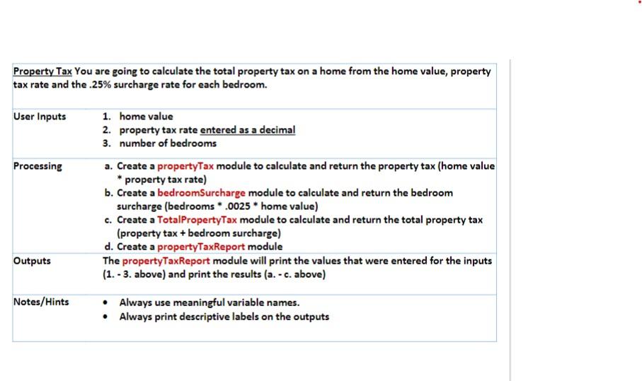 Solved Property Tax You are going to calculate the total | Chegg.com