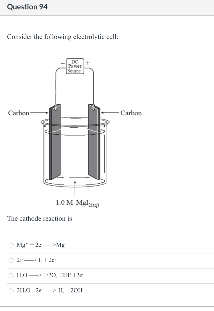 Solved Consider the following electrolytic cell: The cathode | Chegg.com