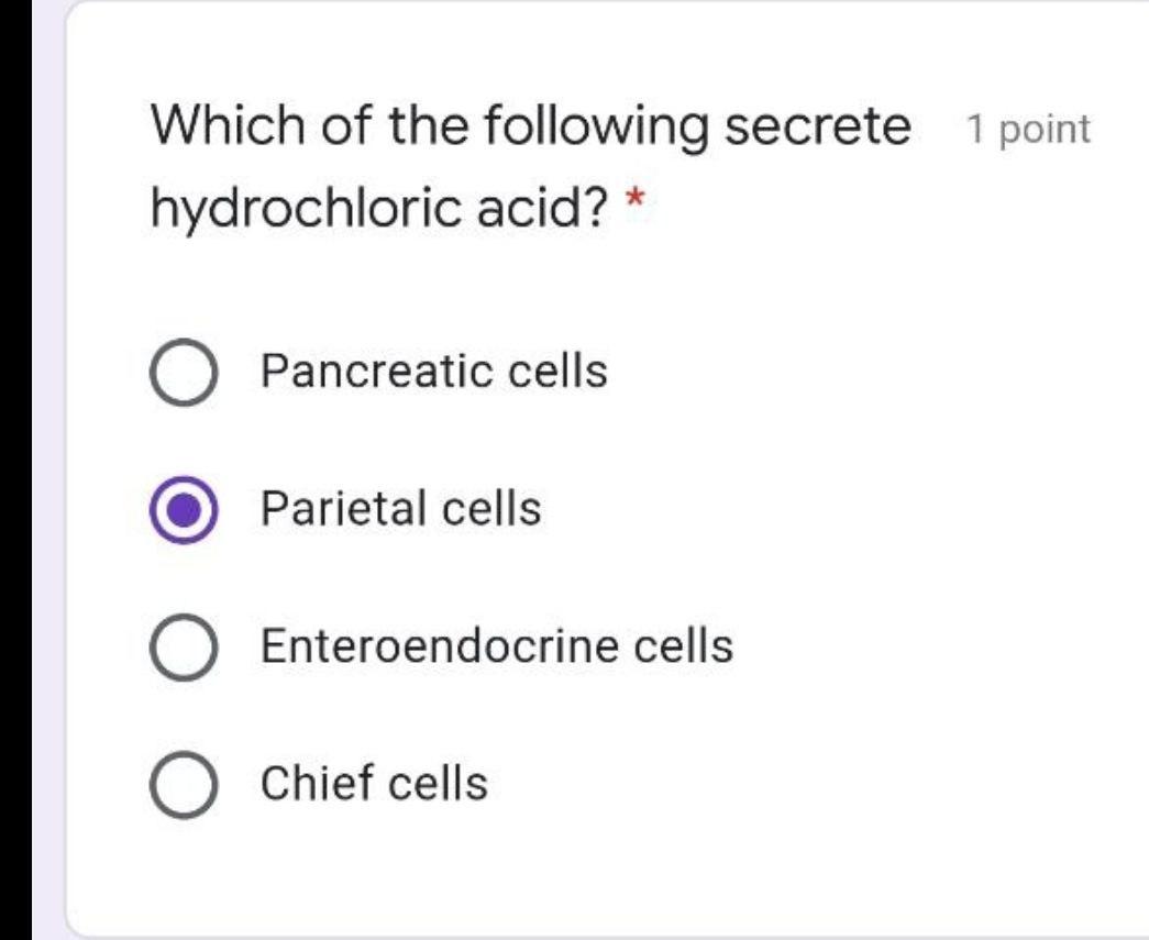 Solved Which of the following secrete 1 point hydrochloric | Chegg.com