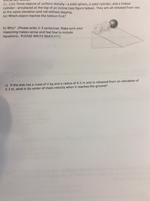 Solved 11. (15) Three objects of uniform density-a solid | Chegg.com