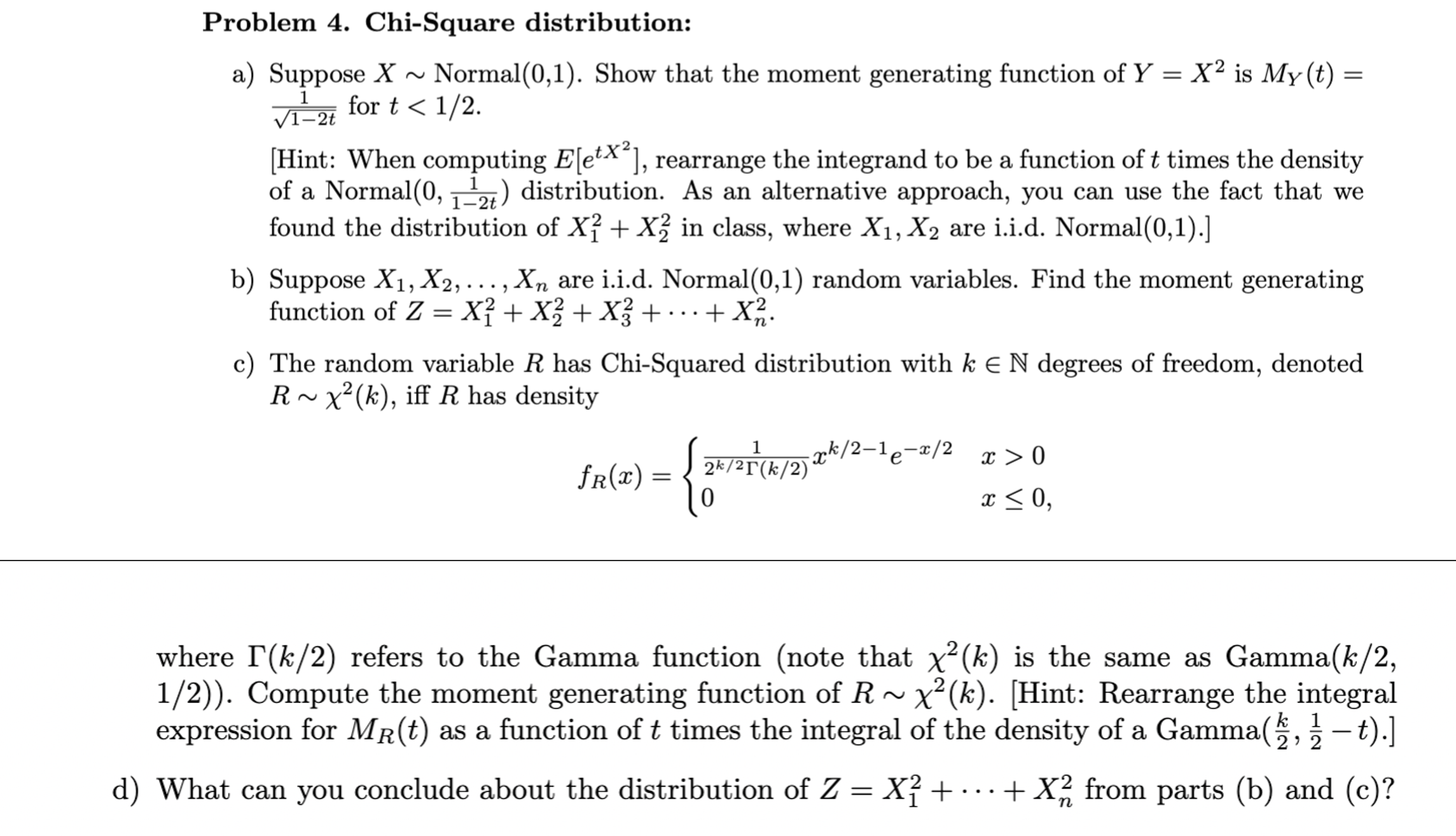 Solved Problem 4. Chi-Square distribution: a) Suppose | Chegg.com