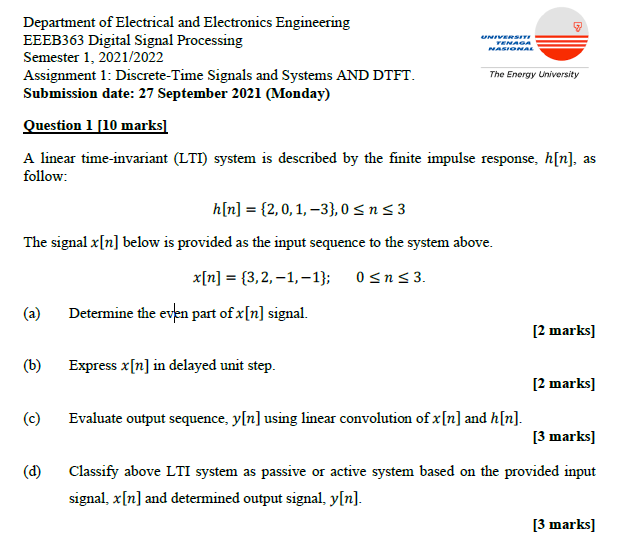 Solved UNIVERSITI TENAGA NASIONAL Department of Electrical | Chegg.com