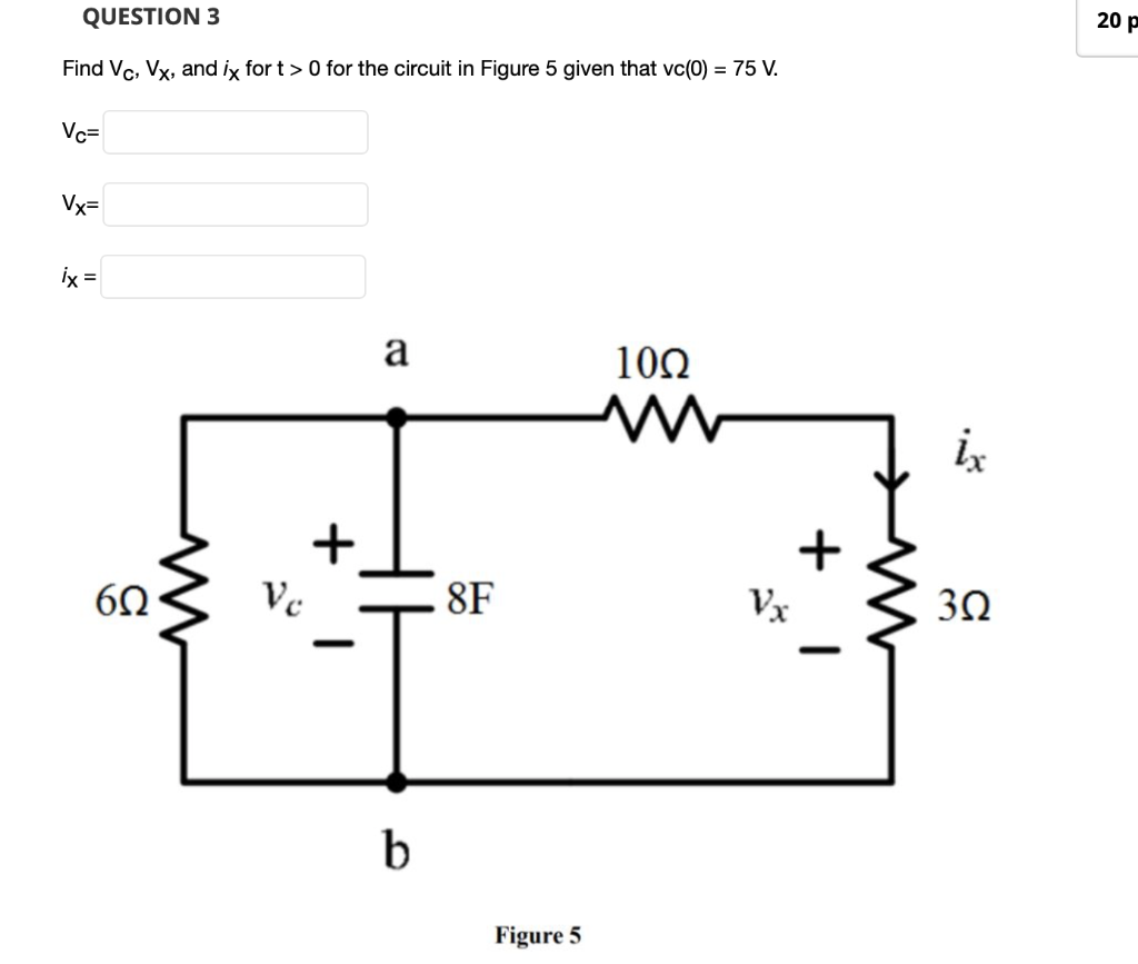 Solved QUESTION 3 20 p Find Vc, Vx, and ix for t> 0 for the | Chegg.com