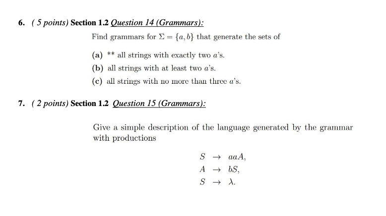 Solved ction 1.2 Question 14 (Grammars): Find grammars for | Chegg.com