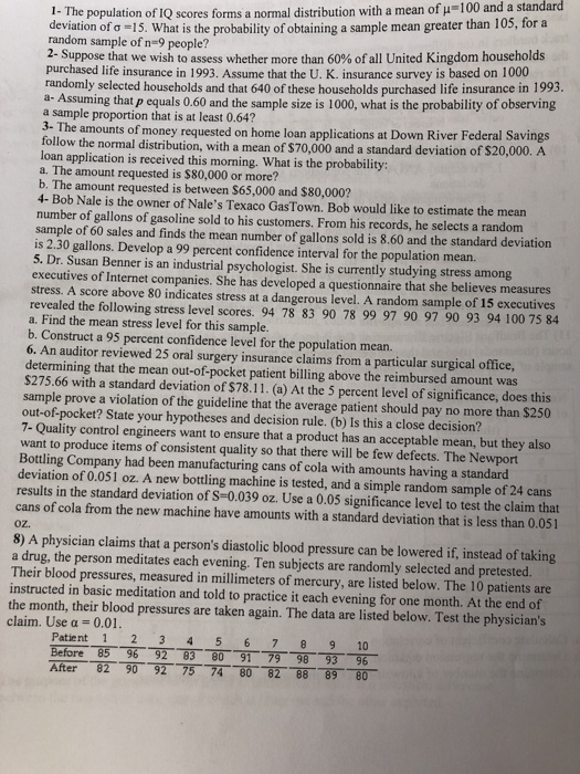 Solved 1- The population of 1Q scores forms a normal | Chegg.com