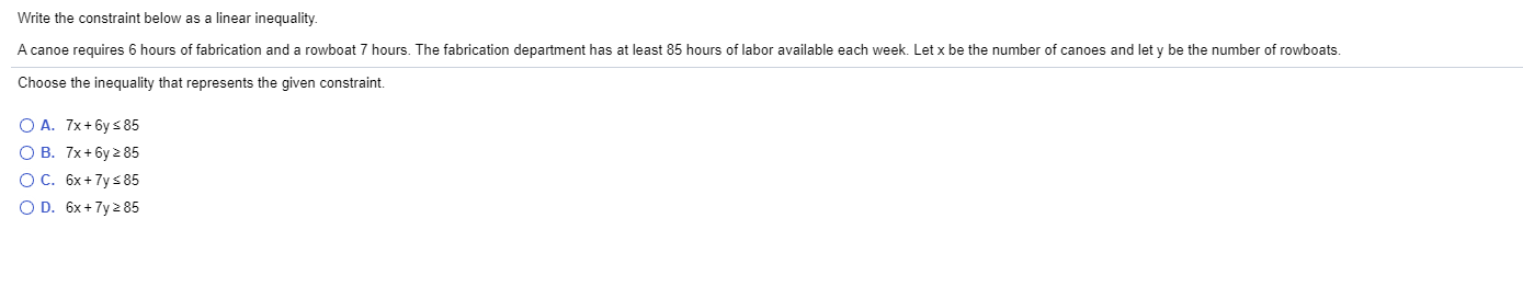 Solved Write the constraint below as a linear inequality A | Chegg.com