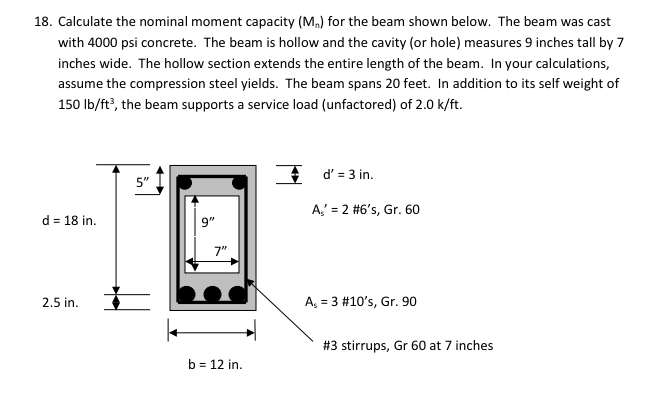 Solved 18. Calculate the nominal moment capacity (M.) for | Chegg.com