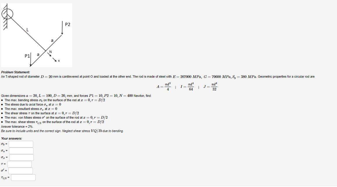 Solved P2 L a а P1 Problem Statement: An T-shaped rod of | Chegg.com