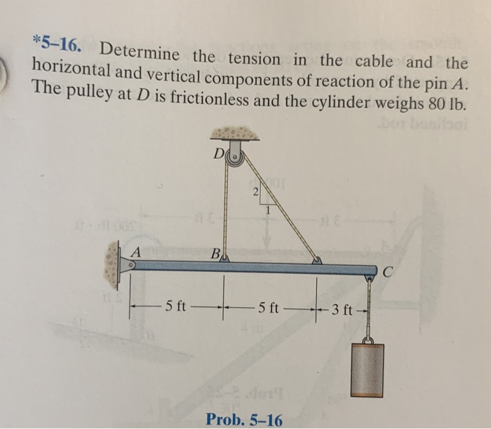 *5-16. Determine the tension in the cable and the horizontal and ... *5-16. Determine the tension in the cable and the horizontal and ...