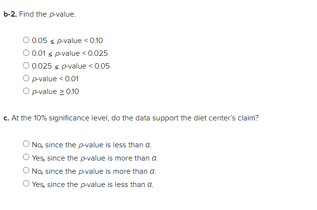 Solved b-2. Find the p-value. 0.05≤p-value