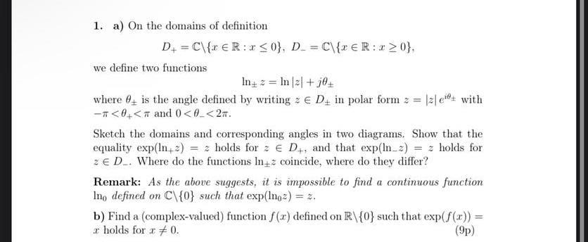 1. a) On the domains of definition | Chegg.com
