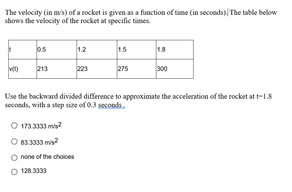 Solved The velocity (in m/s) of a rocket is given as a | Chegg.com