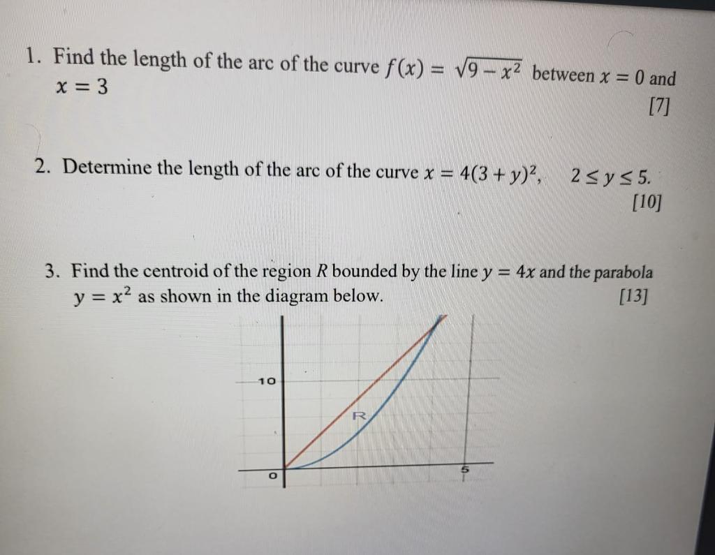 Solved 1. Find the length of the arc of the curve f(x)=9−x2 | Chegg.com