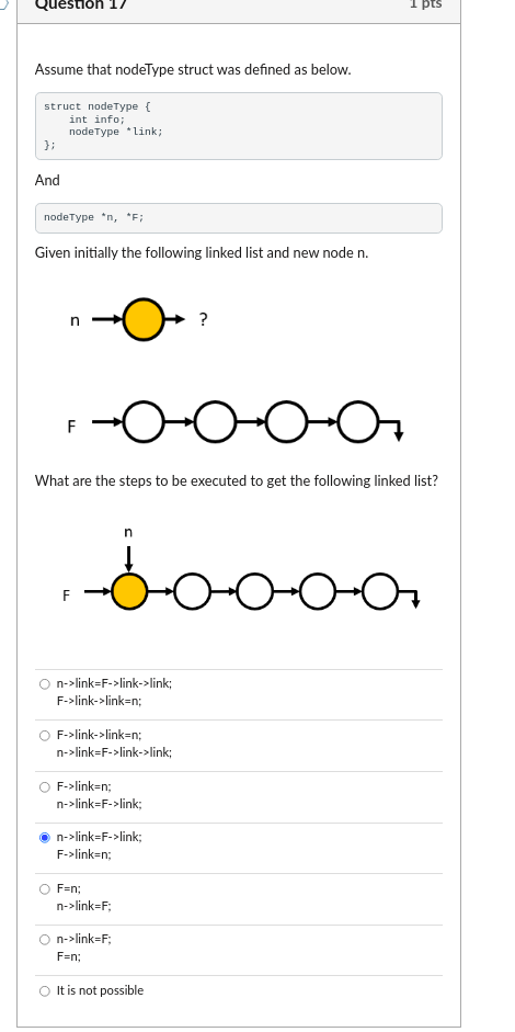 Solved 1 pts Assume that nodeType struct was defined as | Chegg.com