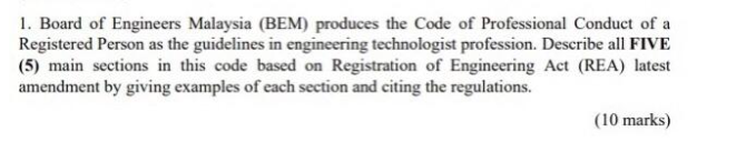 Solved 1. Board of Engineers Malaysia (BEM) produces the | Chegg.com