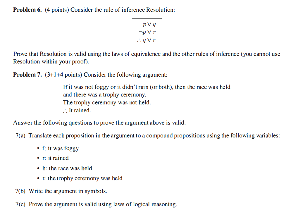 Solved Problem 6. (4 points) Consider the rule of inference | Chegg.com