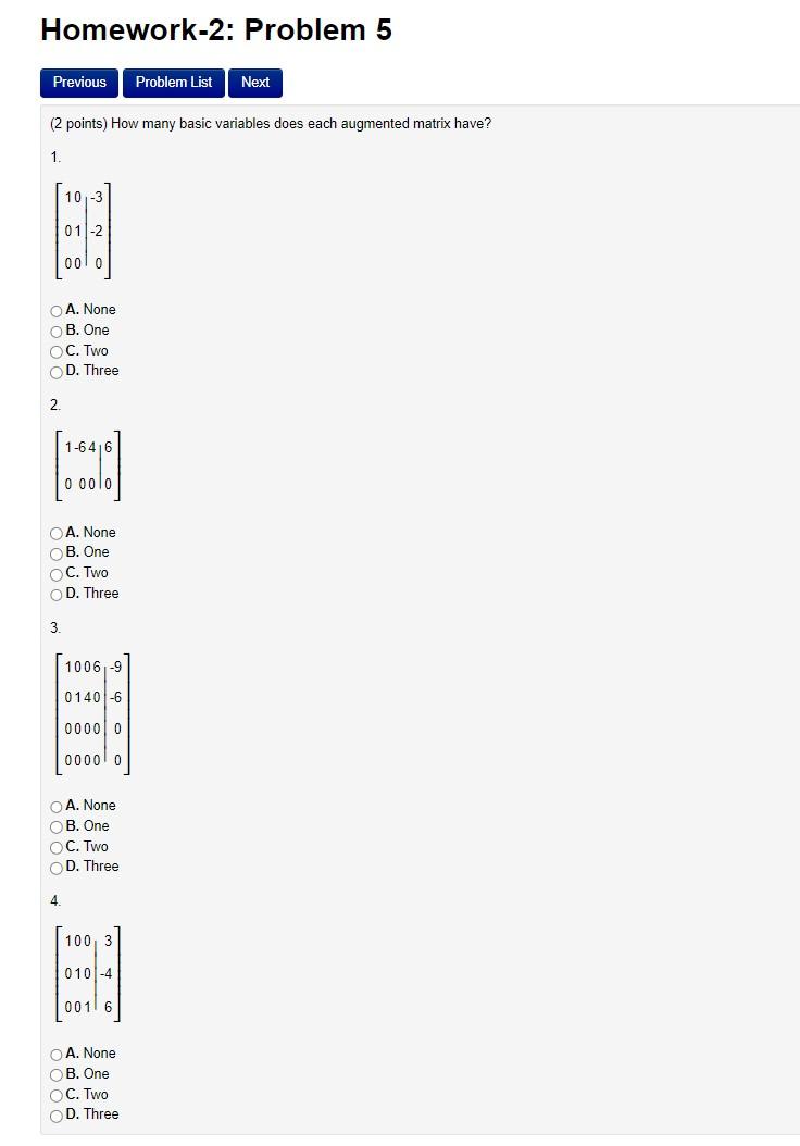 Solved (2 points) How many basic variables does each | Chegg.com