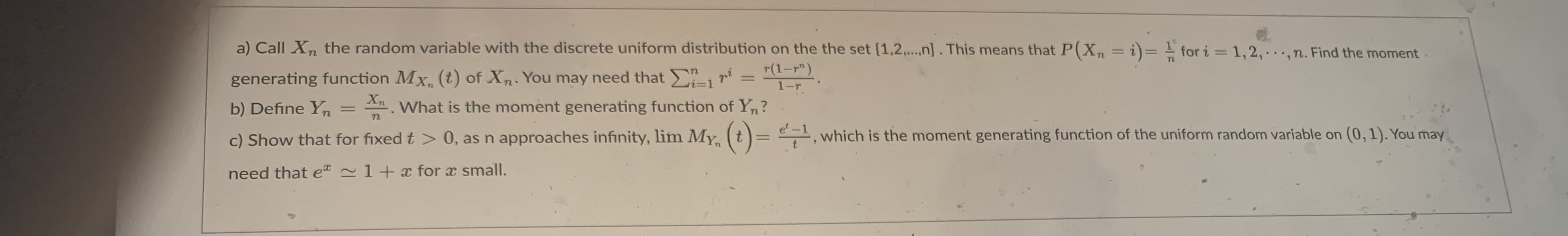 Solved a) Call Xn the random variable with the discrete | Chegg.com