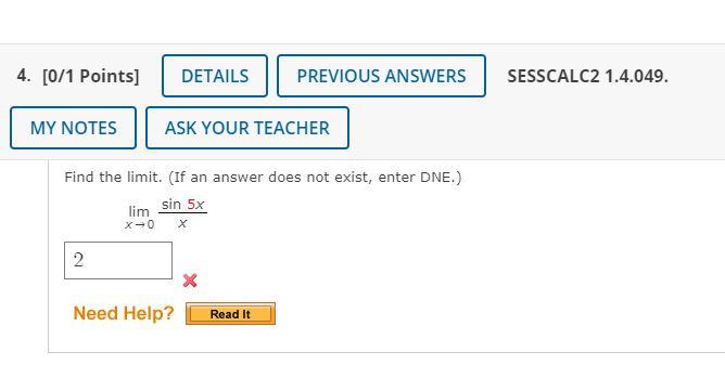 Solved 4. [O/1 Points) DETAILS PREVIOUS ANSWERS SESSCALC2 | Chegg.com Solved 4. [O/1 Points) DETAILS PREVIOUS ANSWERS SESSCALC2 | Chegg.com