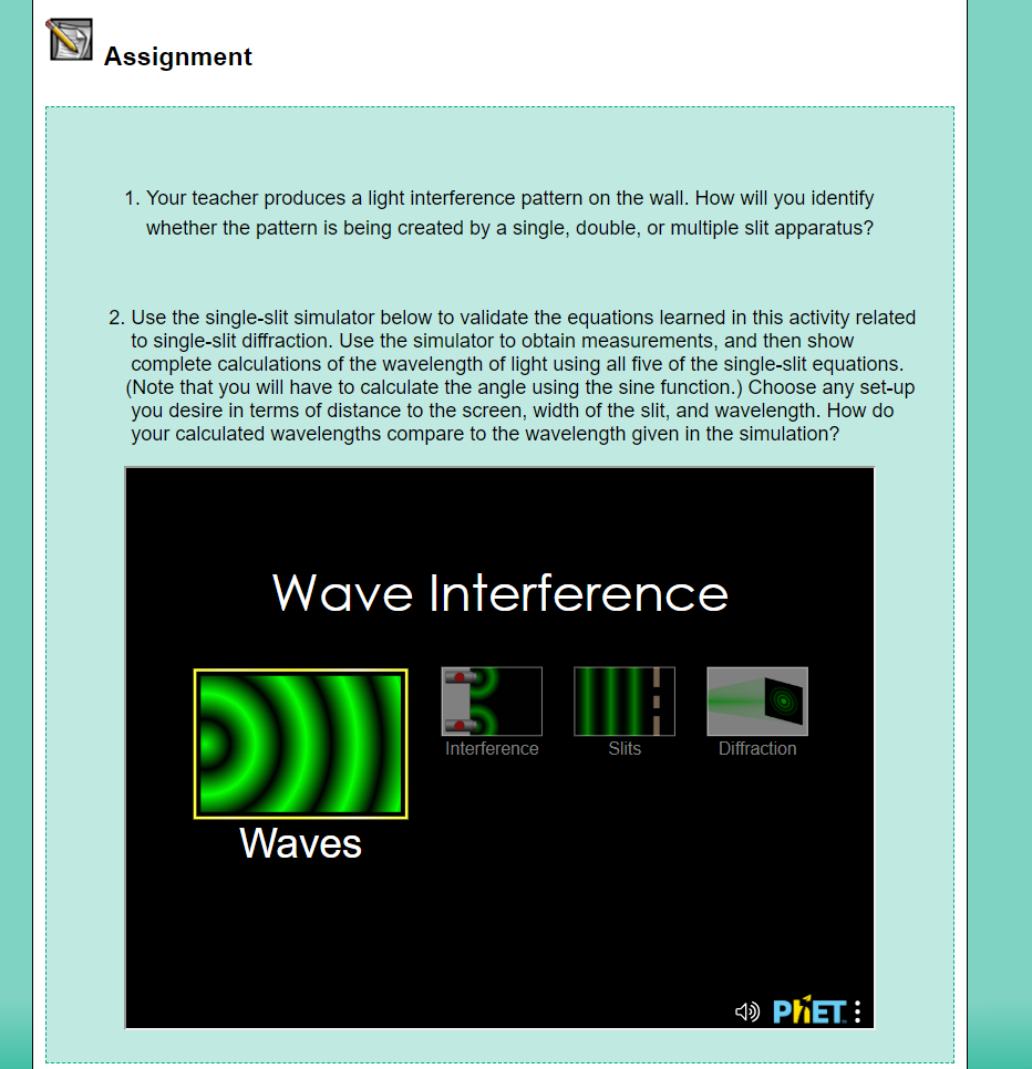Solved Assignment (use Phet stimulation)Your teacher | Chegg.com