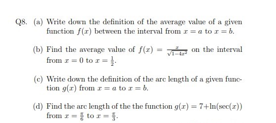 Solved 8. (a) Write down the definition of the average value | Chegg.com