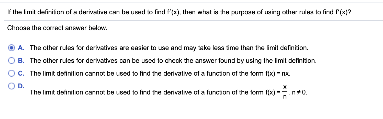 Solved If the limit definition of a derivative can be used | Chegg.com