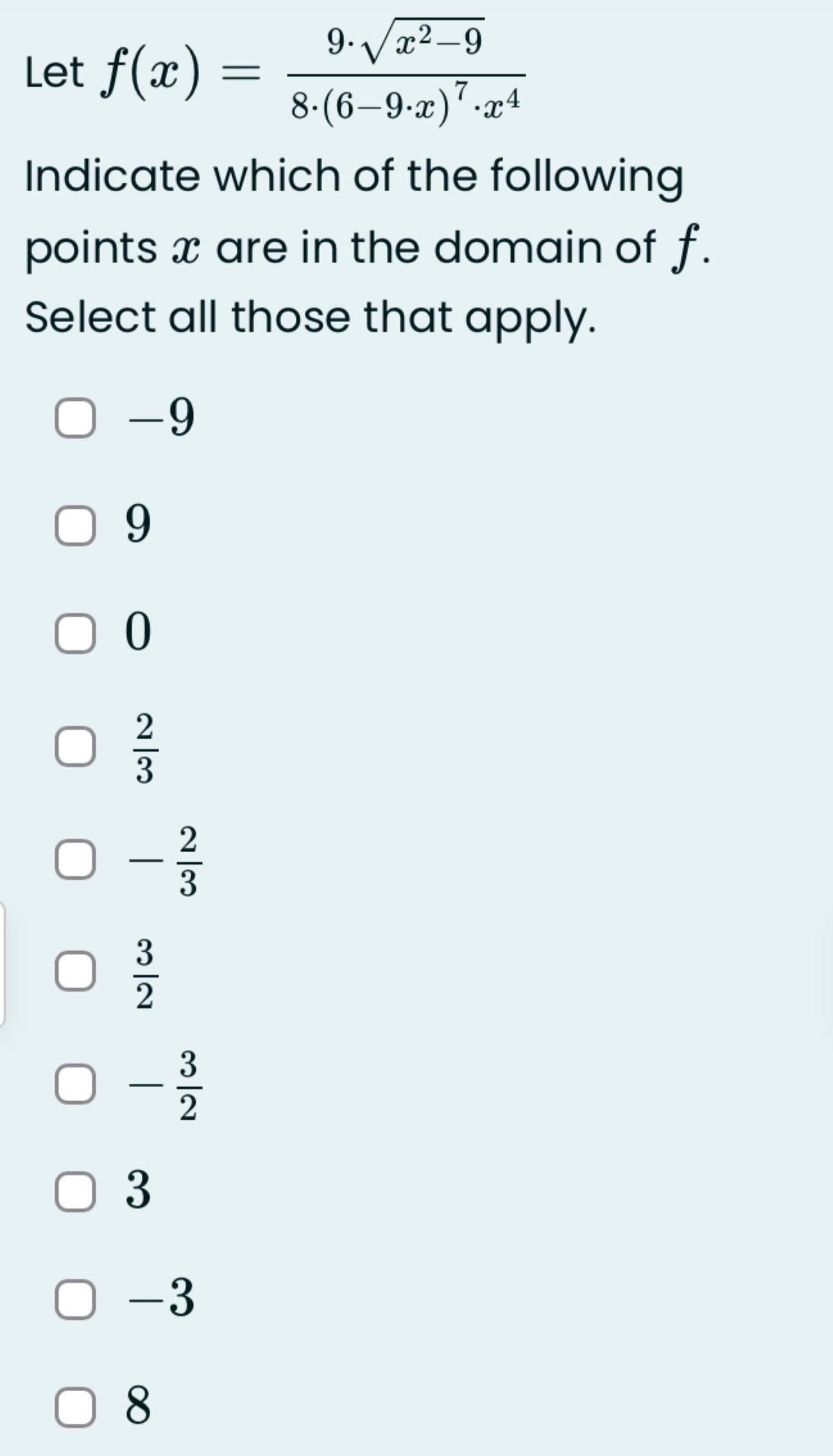 Solved Let f(x)=9*x2-928*(6-9*x)7*x4Indicate which of the | Chegg.com