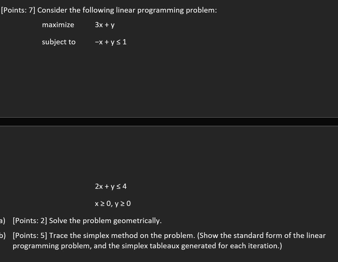 Solved [Points: 7] ﻿Consider the following linear | Chegg.com
