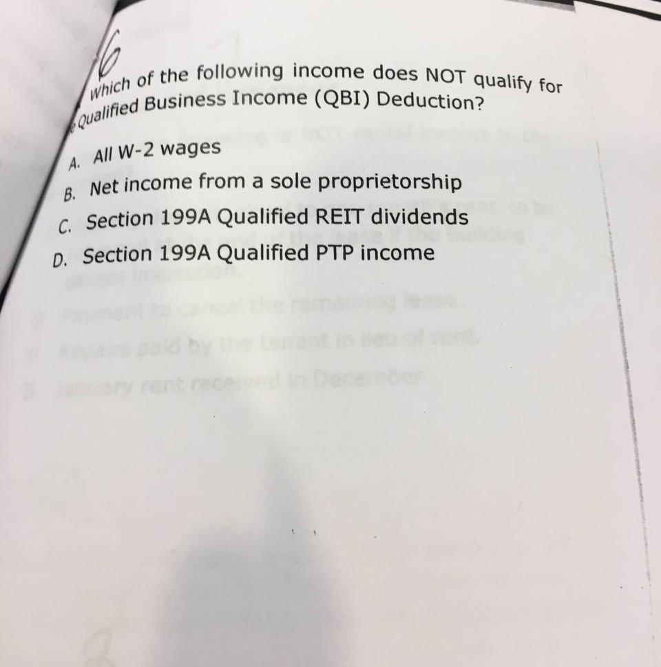 Solved Which of the following income does NOT qualify for | Chegg.com