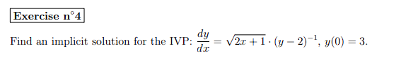 Solved Find an implicit solution for the IVP: | Chegg.com