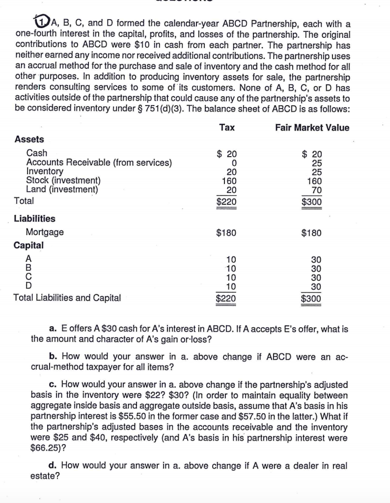 TA, B, C, and D formed the calendar-year ABCD | Chegg.com