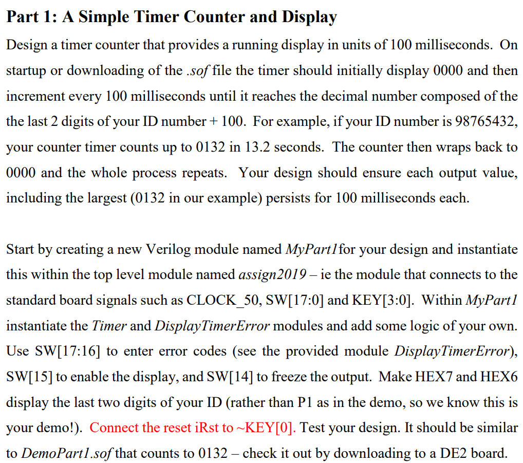 module assign2019(CLOCK_50, KEY, SW, LEDR, LEDG, | Chegg.com