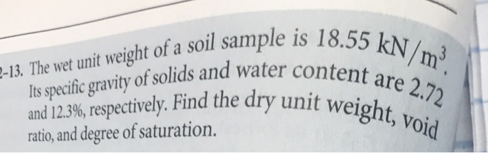Solved The wet unit weight of soil sample is 18.55 KN/m^3. | Chegg.com