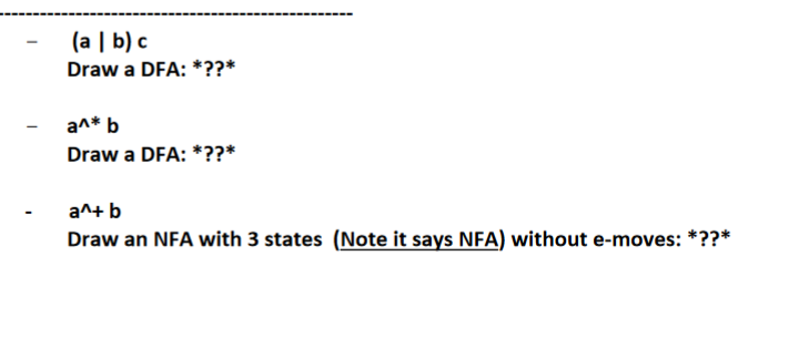 Solved −(a∣b)c Draw a DFA: *??* −a∧∗b Draw a DFA: *??* −a∧+b | Chegg.com