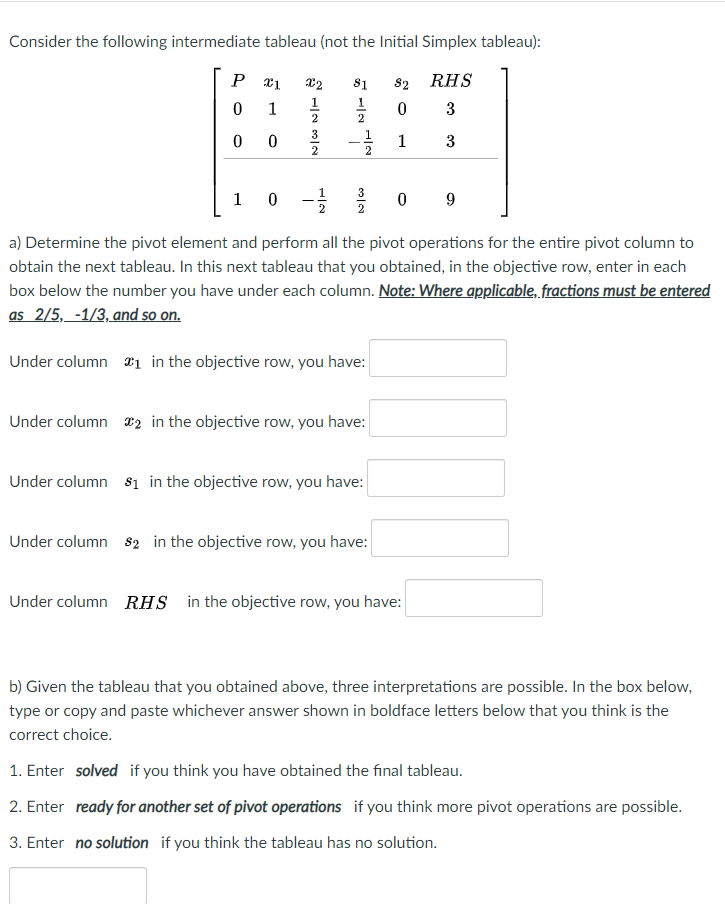 Solved Consider the following intermediate tableau (not the | Chegg.com