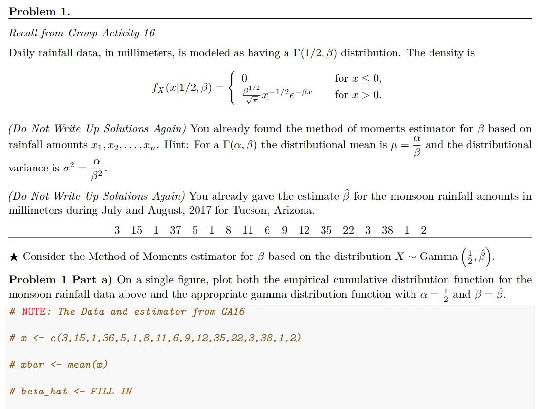 Problem 1. Recall from Group Activity 16 Daily | Chegg.com