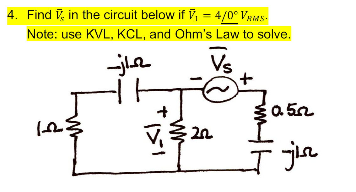 Solved 4. Find 7, in the circuit below if V1 = 4/0° VRMs. | Chegg.com