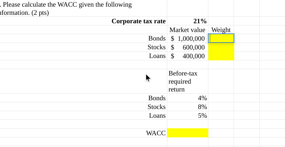 Solved - Please calculate the WACC given the following | Chegg.com