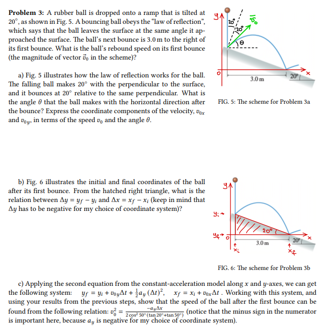 Solved Problem 3: A rubber ball is dropped onto a ramp that | Chegg.com