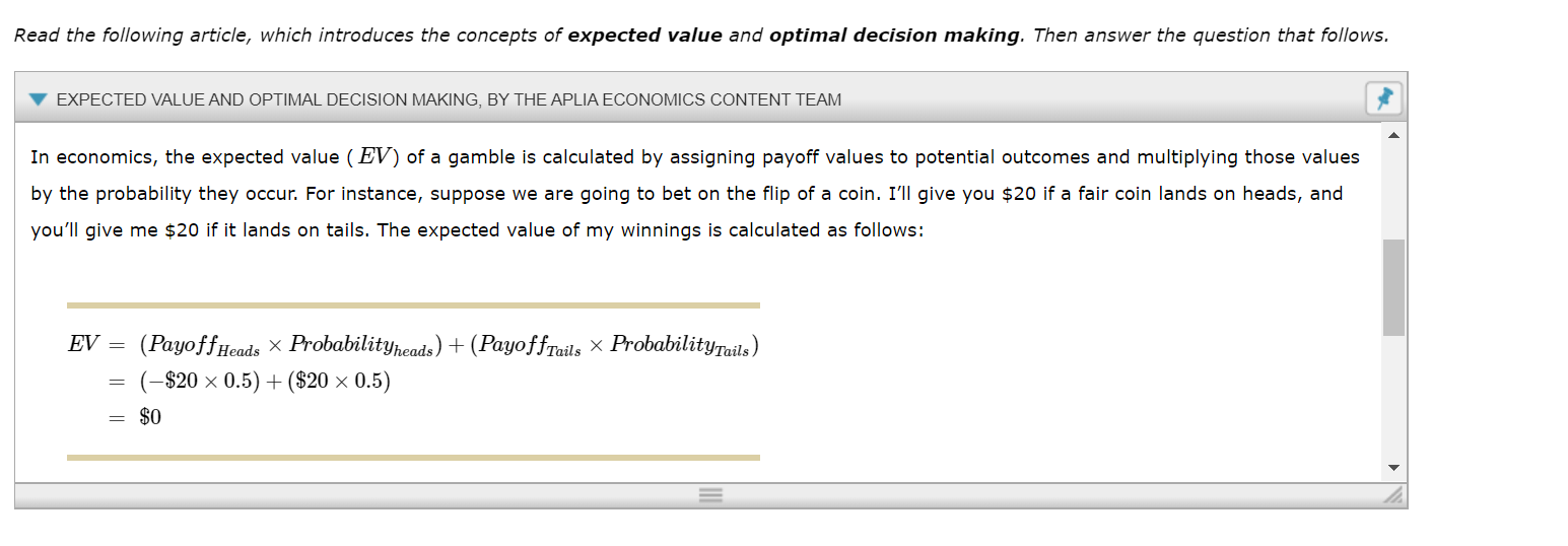 Solved: 6. Understanding Expected Value Read The Following... | Chegg.com