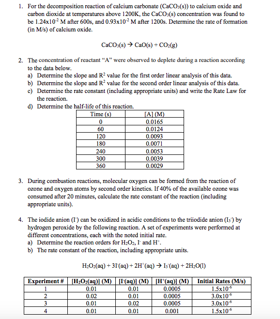 Solved 1. For the decomposition reaction of calcium | Chegg.com