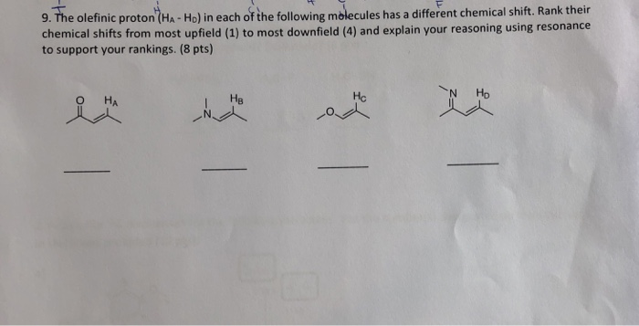 Solved 9. The olefinic proton (HA-Ho) in each of the | Chegg.com