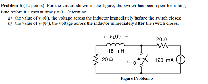 Solved Problem 5 (12 points). For the circuit shown in the | Chegg.com