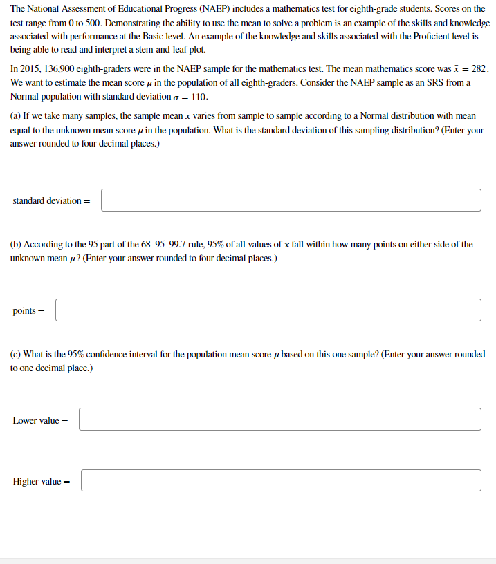 Solved The National Assessment of Educational Progress | Chegg.com