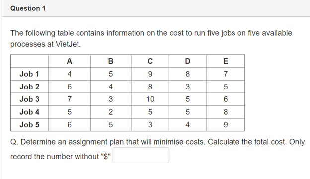 Solved Question 1 The following table contains information | Chegg.com